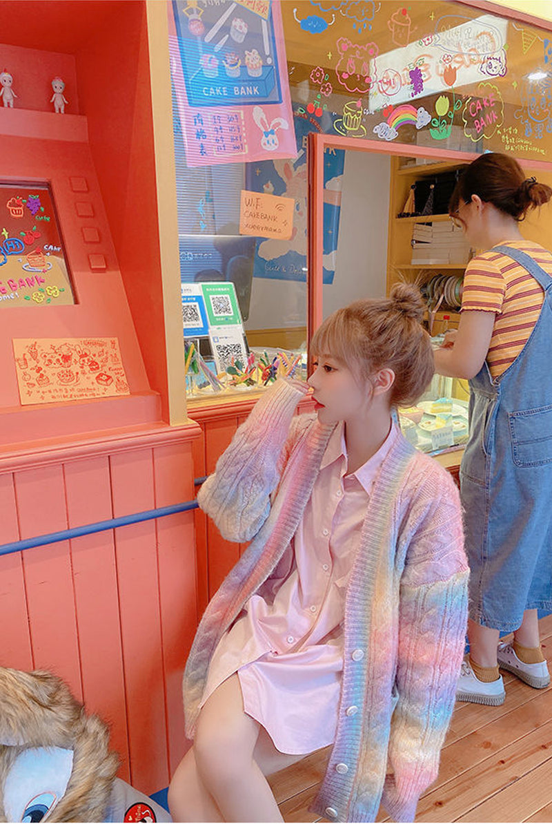 Loose Rainbow Striped Cardigan Sweater – Nada Outfit Land