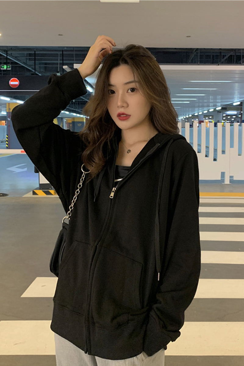 Long Sleeve Zipper Up Casual Hoodie – Nada Outfit Land