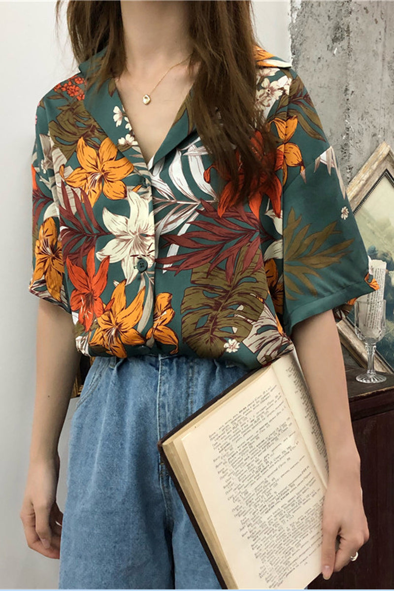 Short Sleeve Vintage Flowers Blouse Shirt – Nada Outfit Land