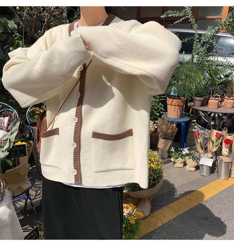 V-Neck Knitted College Cardigan Sweater – Nada Outfit Land
