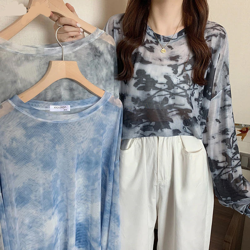 Long Sleeve Tie Dye Sun Proof O-Neck Shirt – Nada Outfit Land