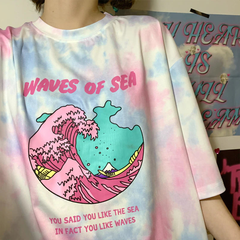 Waves Of Sea Printed Tie Dye Loose Shirt – Nada Outfit Land