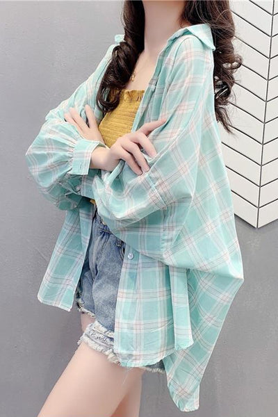 Loose Light Plaid Colors Casual Blouse Shirt – Nada Outfit Land